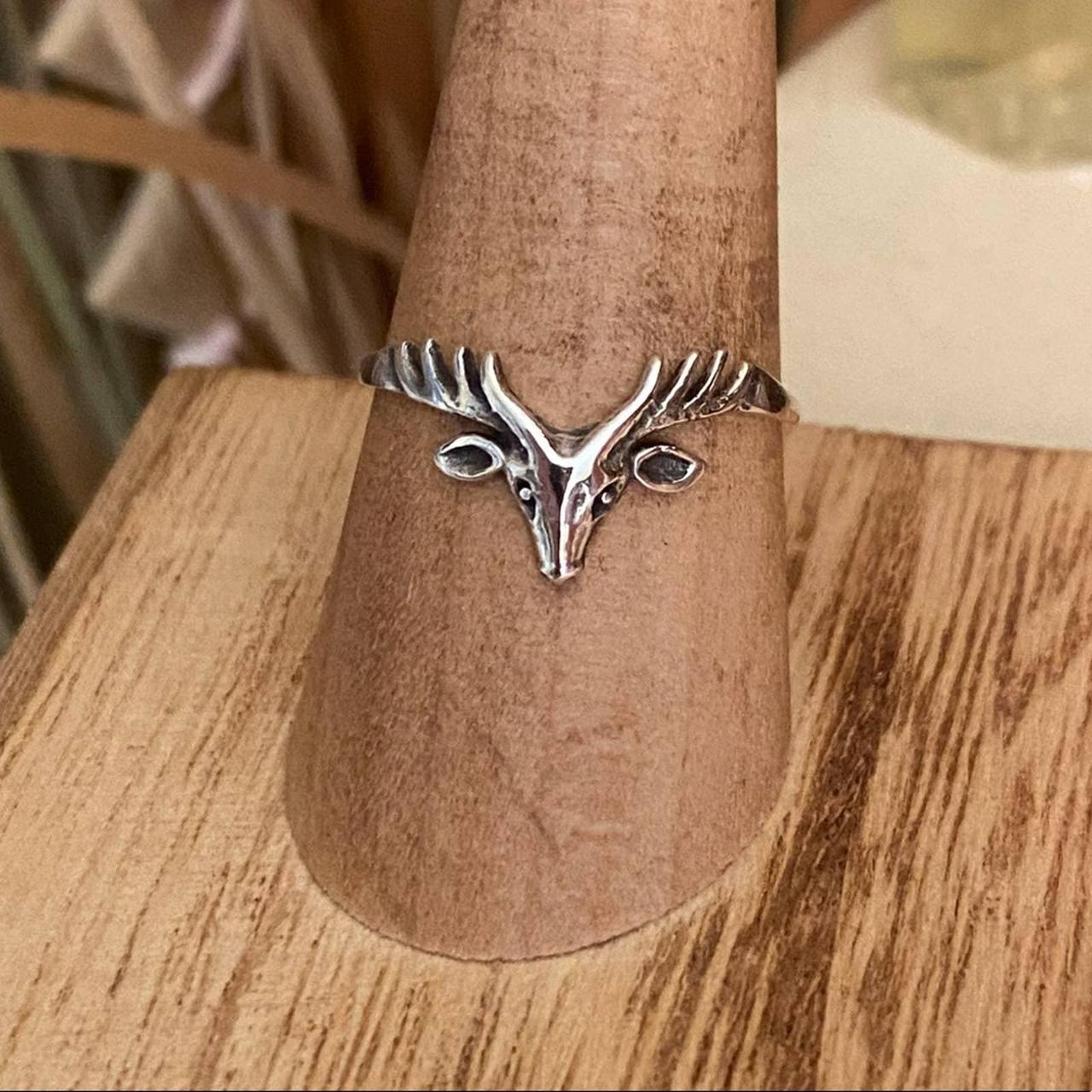 Sterling Silver Buck Deer Head Ring Sizes... - Depop