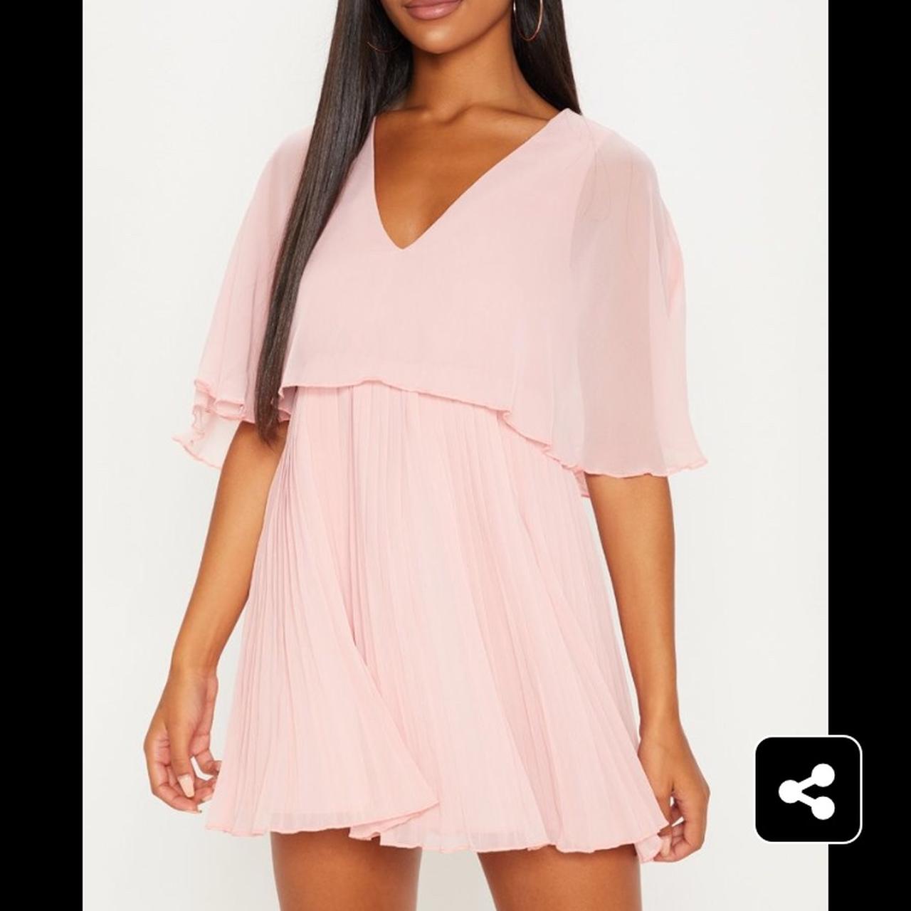 Dusty pink cape pleated detail skater dress Never... - Depop