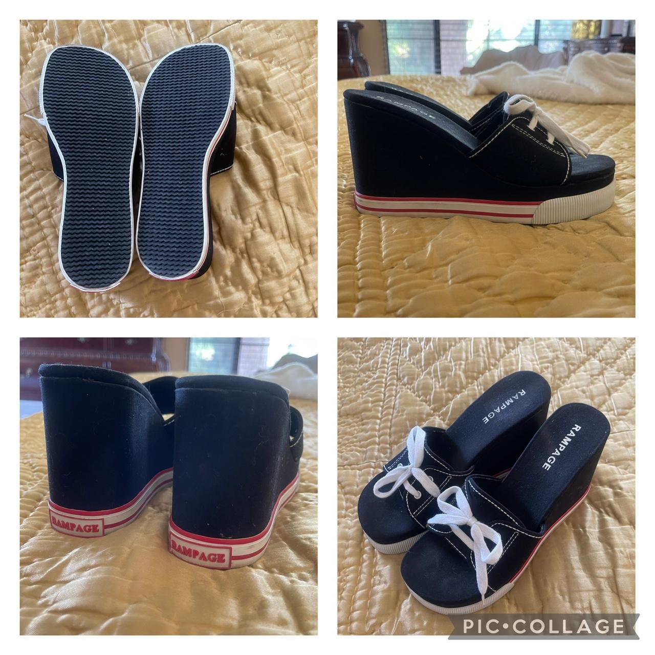 Women's Navy and White Mules | Depop