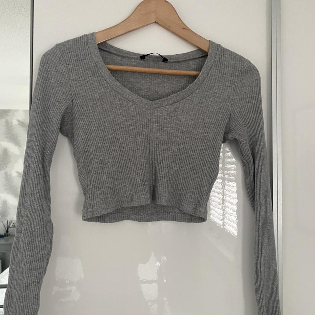 Grey ribbed long sleeve top never worn size s - Depop