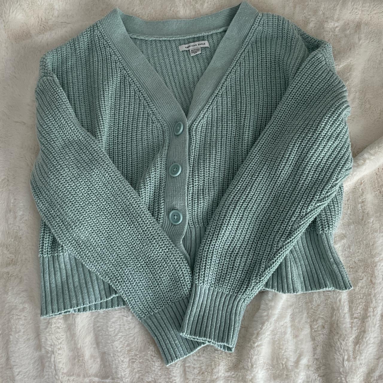 Light blue american eagle Y2K cropped button up... - Depop