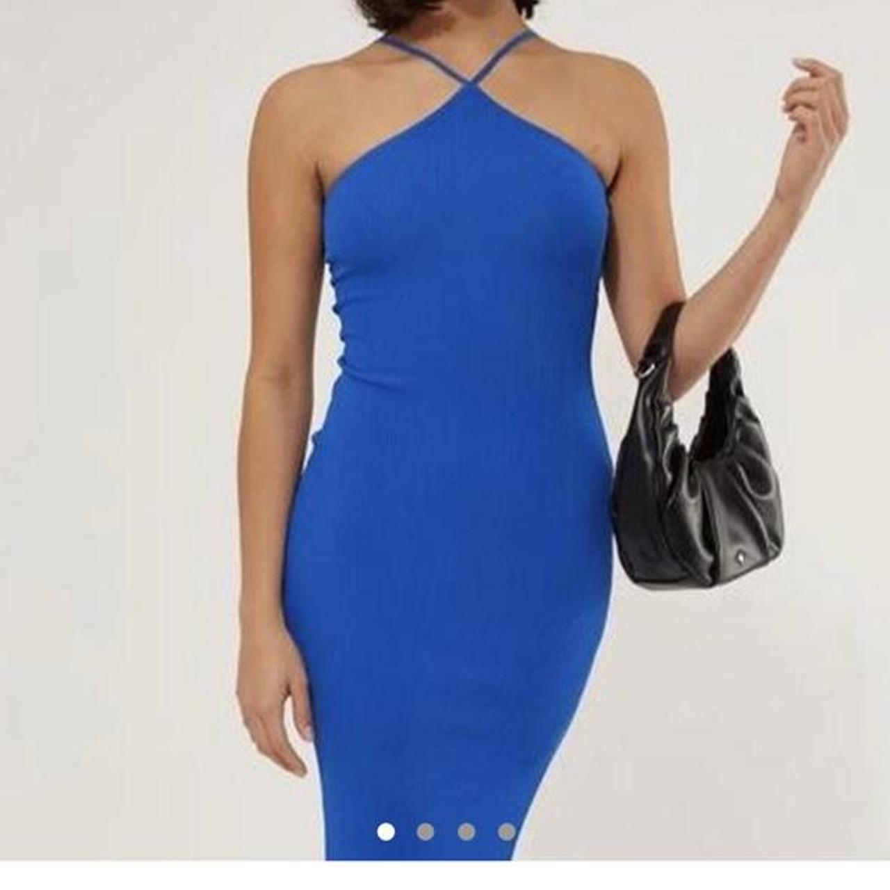 Universal Store blue midi dress with short side.... - Depop