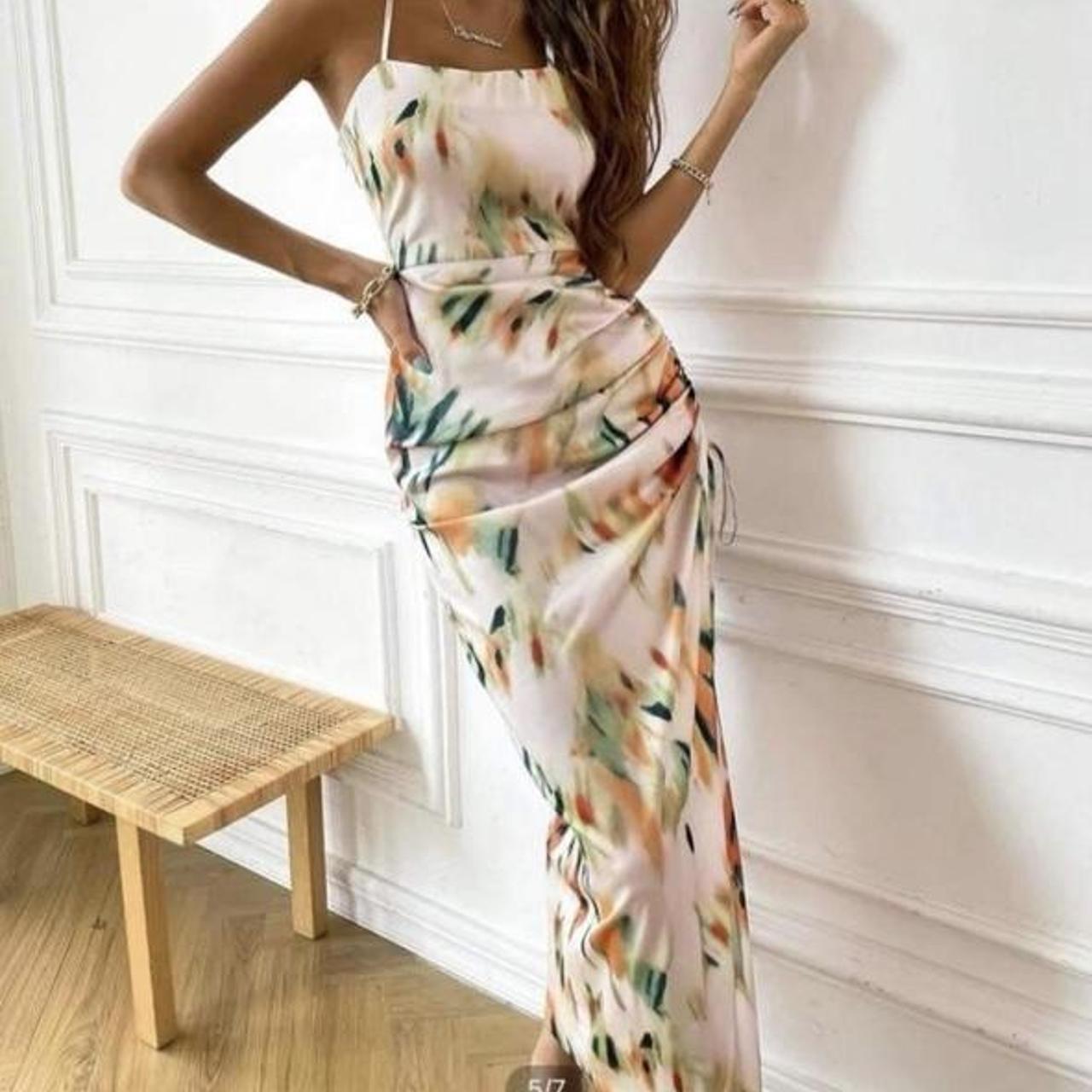 MAXI SPLIT DRESS / GATHERED SIDE / WORN ONCE PERFECT... - Depop