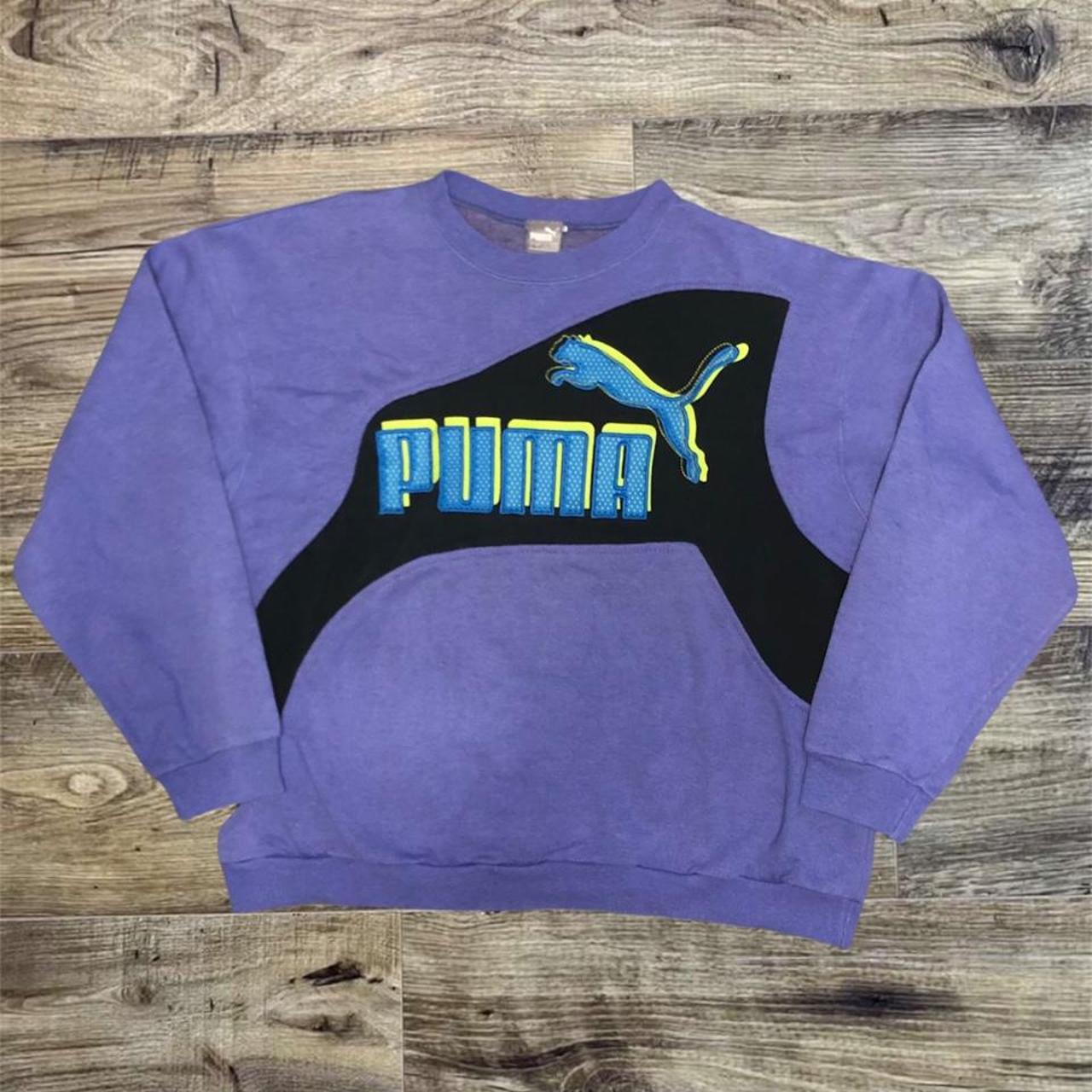 Reworked Puma Embroidered Sweatshirt Light... - Depop