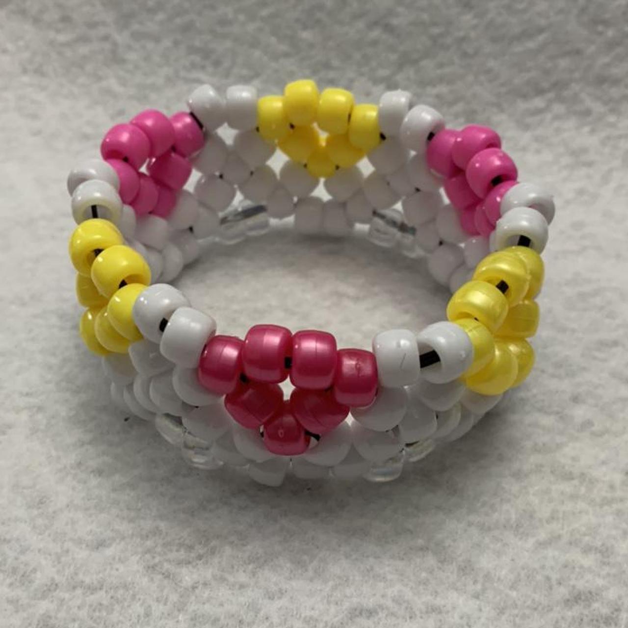 Rosy Maple Moth inspired Kandi rave bracelet cuff... | Depop