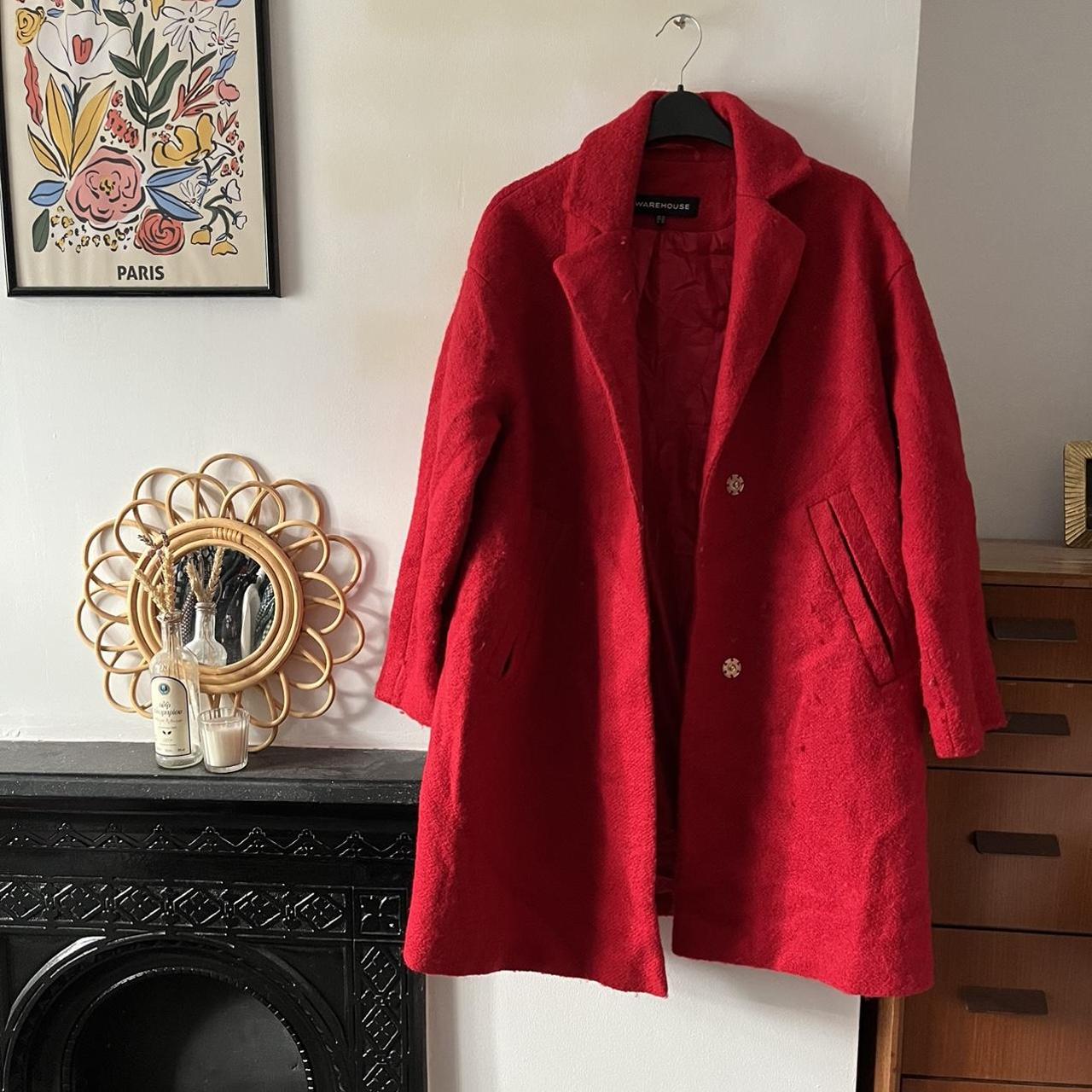 Warehouse red wool coat. Size 10. Lovely part wool... - Depop