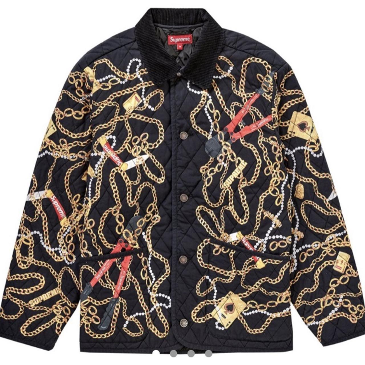 Supreme Men's Black and Gold Coat | Depop