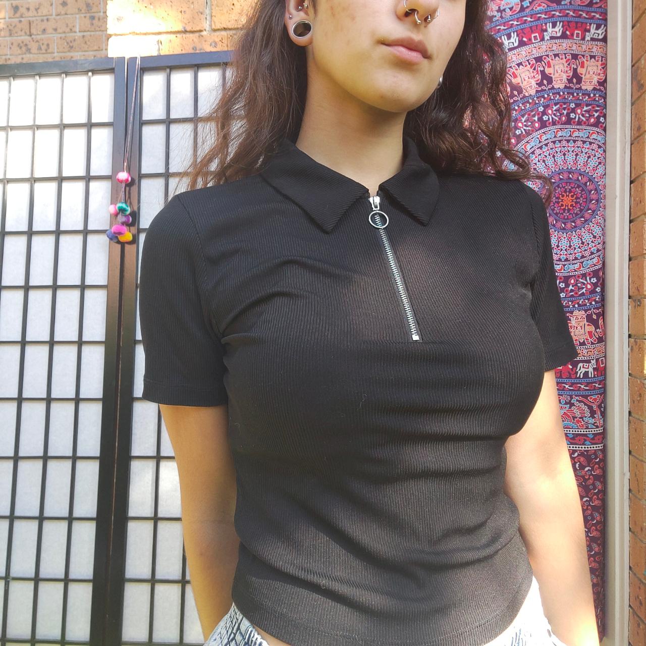 Black O ring zip collar crop ♠️ Goth school girl... - Depop