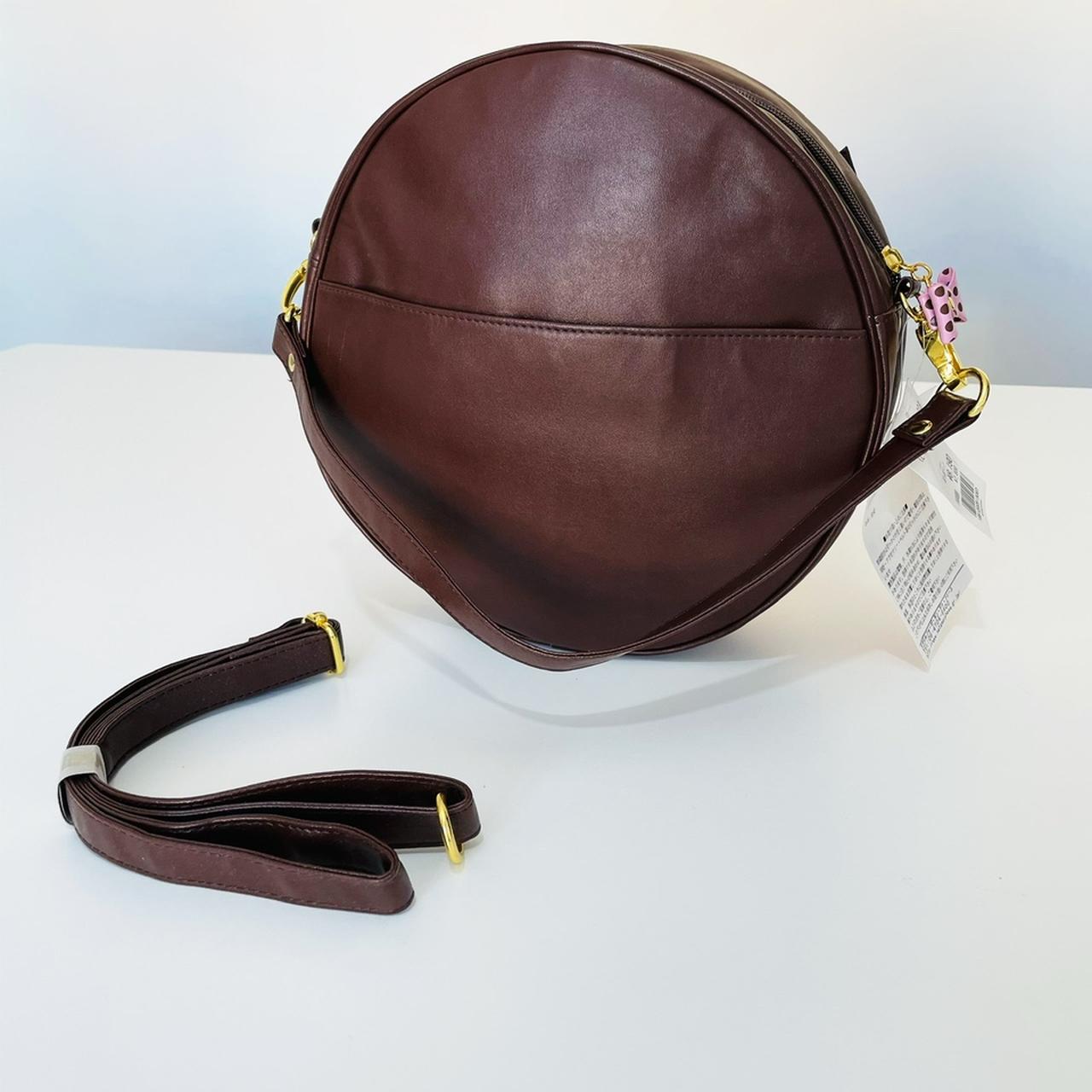 Brown x Pink Scalloped Round Ribbon Bag from... - Depop