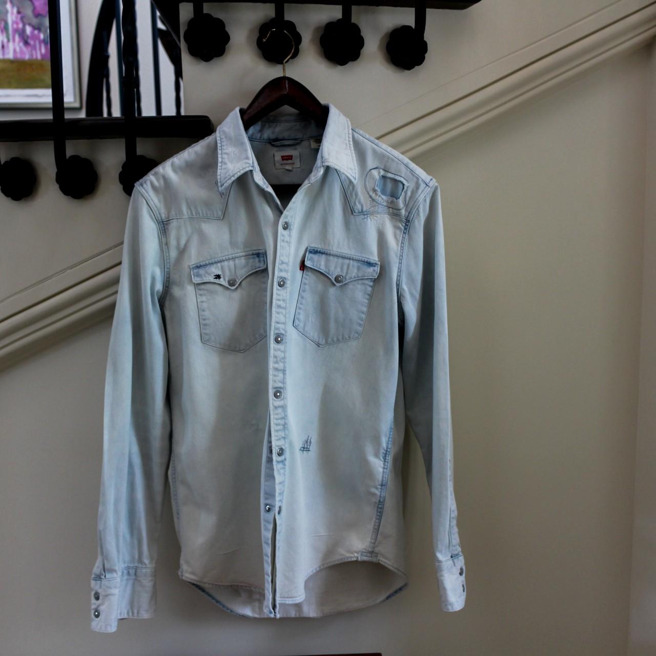 Levi's men's large denim snap button down. Worn... - Depop