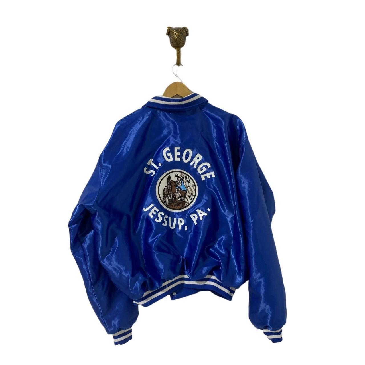 Satin royal blue coach jacket with embroidered crest... - Depop
