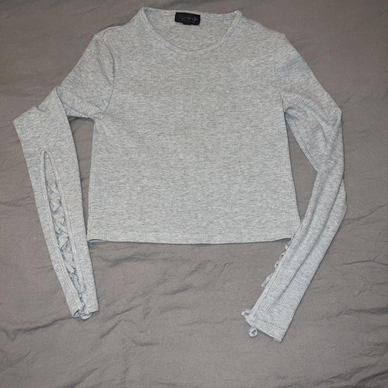Grey ribbed crop long sleeve top Has cut outs on the... - Depop