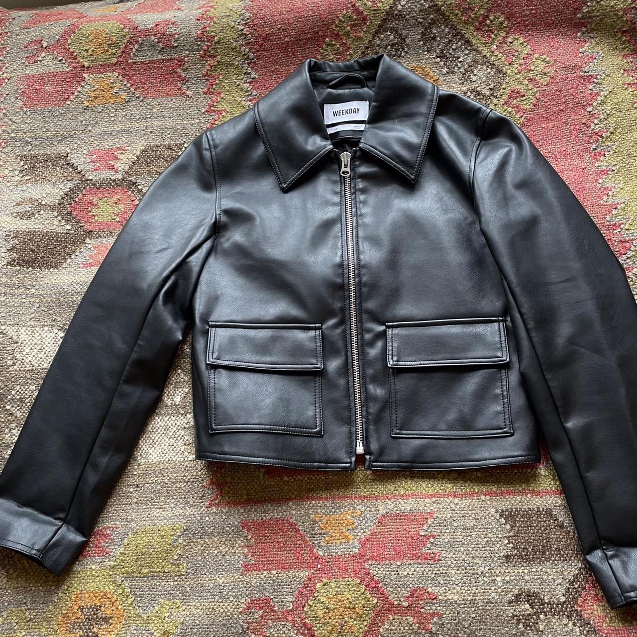 Black weekday faux leather short jacket. Super... - Depop