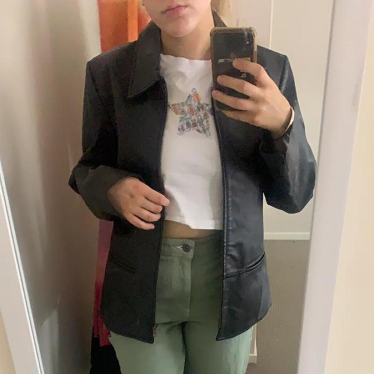 Structured Leather jacket, oversized black leather... - Depop