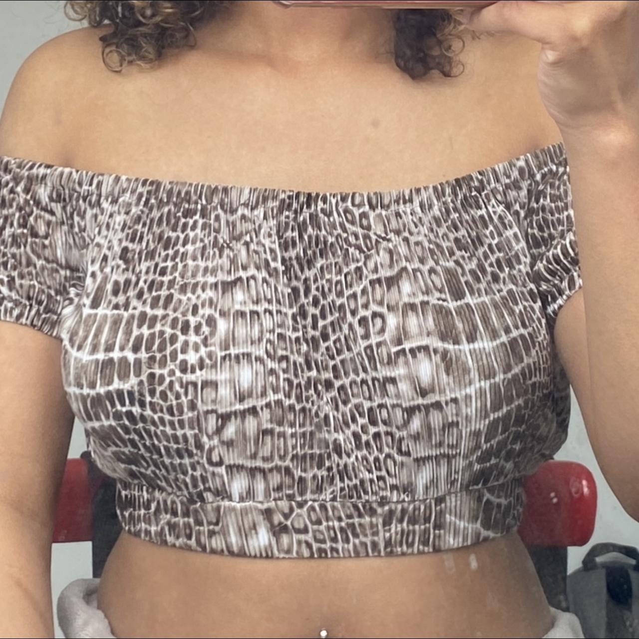 snake skin off shoulder crop top 🐍 only worn once... - Depop