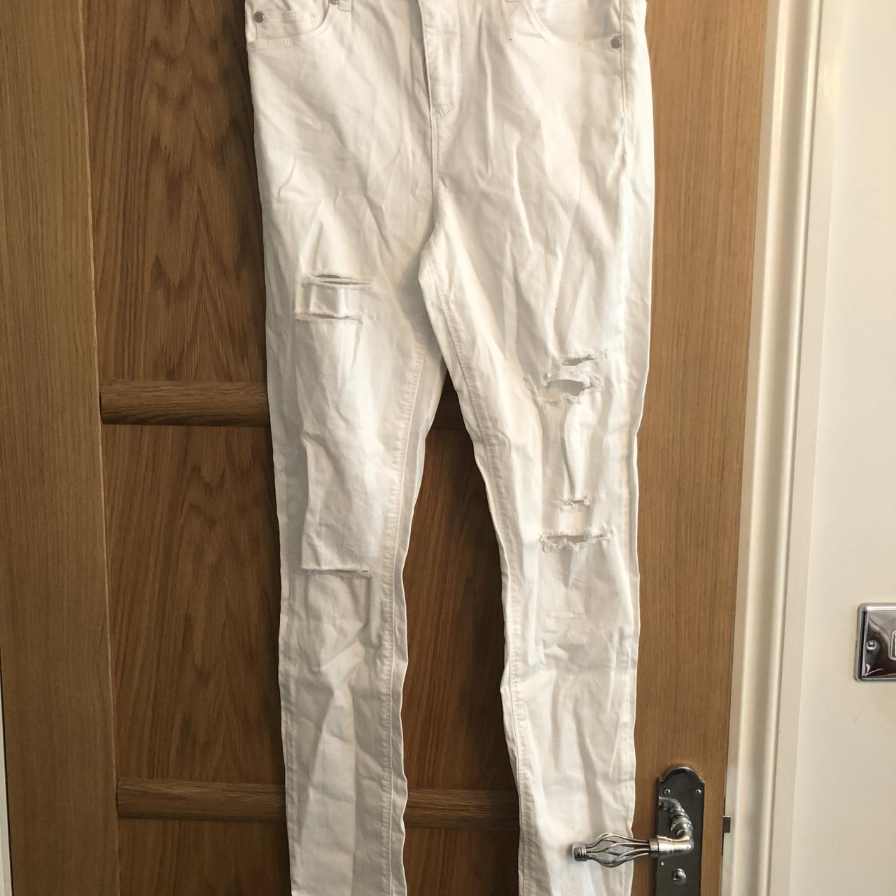 White ripped jeans. Miss Selfridge - size 12.... - Depop