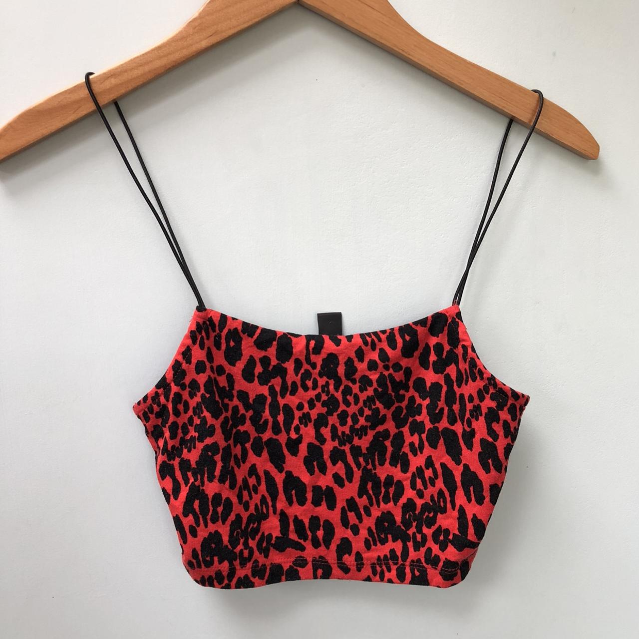 Red animal print cropped cami, double lined front... - Depop
