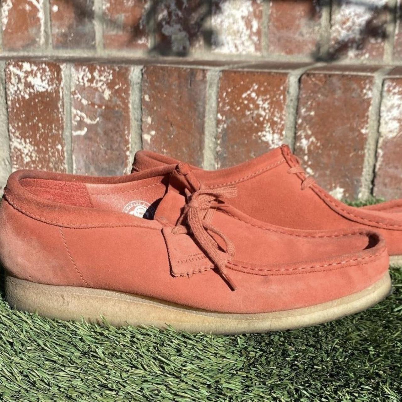 Used Burnt Orange Clarks Wallabees Shoes. Faded mark... - Depop