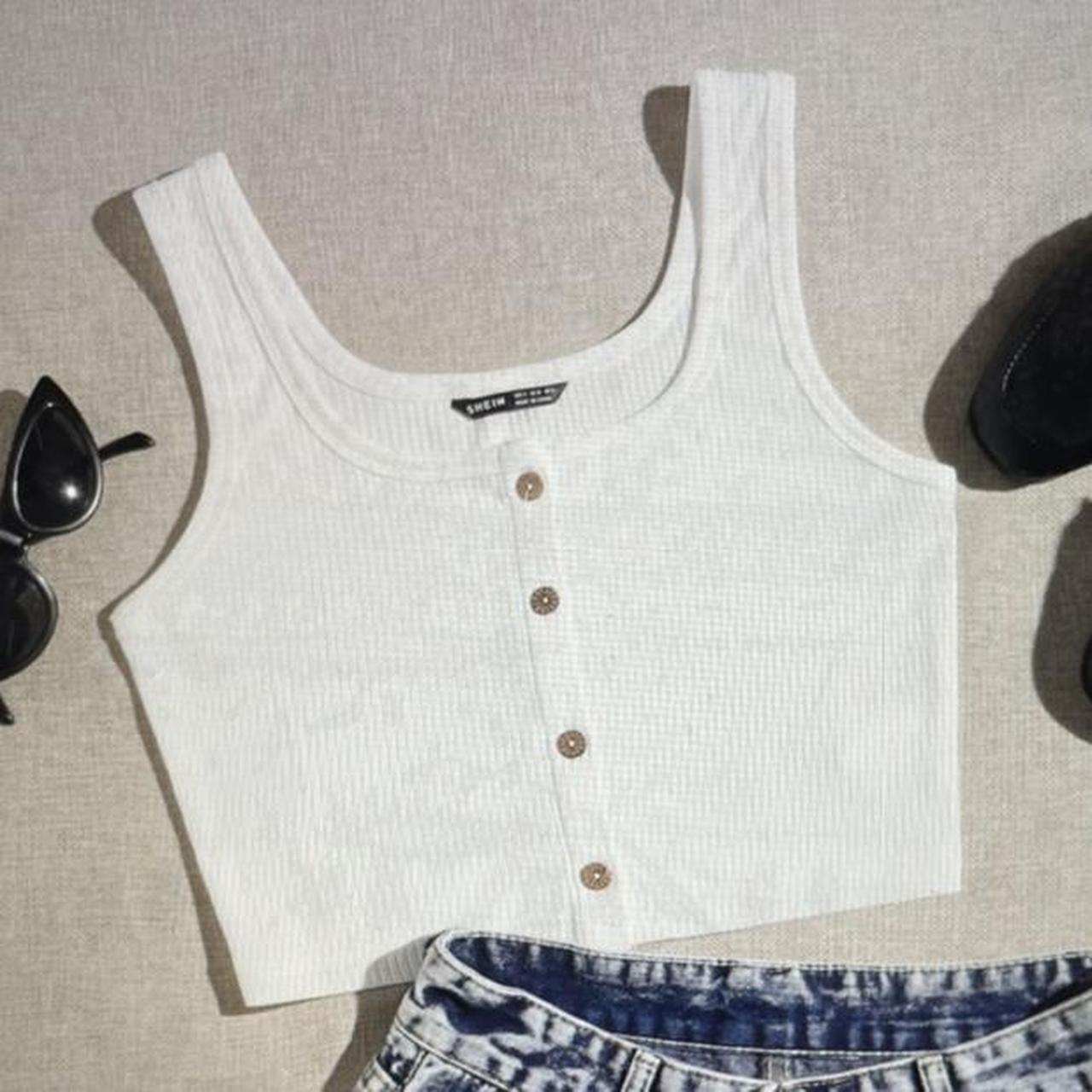 Shein Button Front Rib Knit Tank Top White Brand Depop