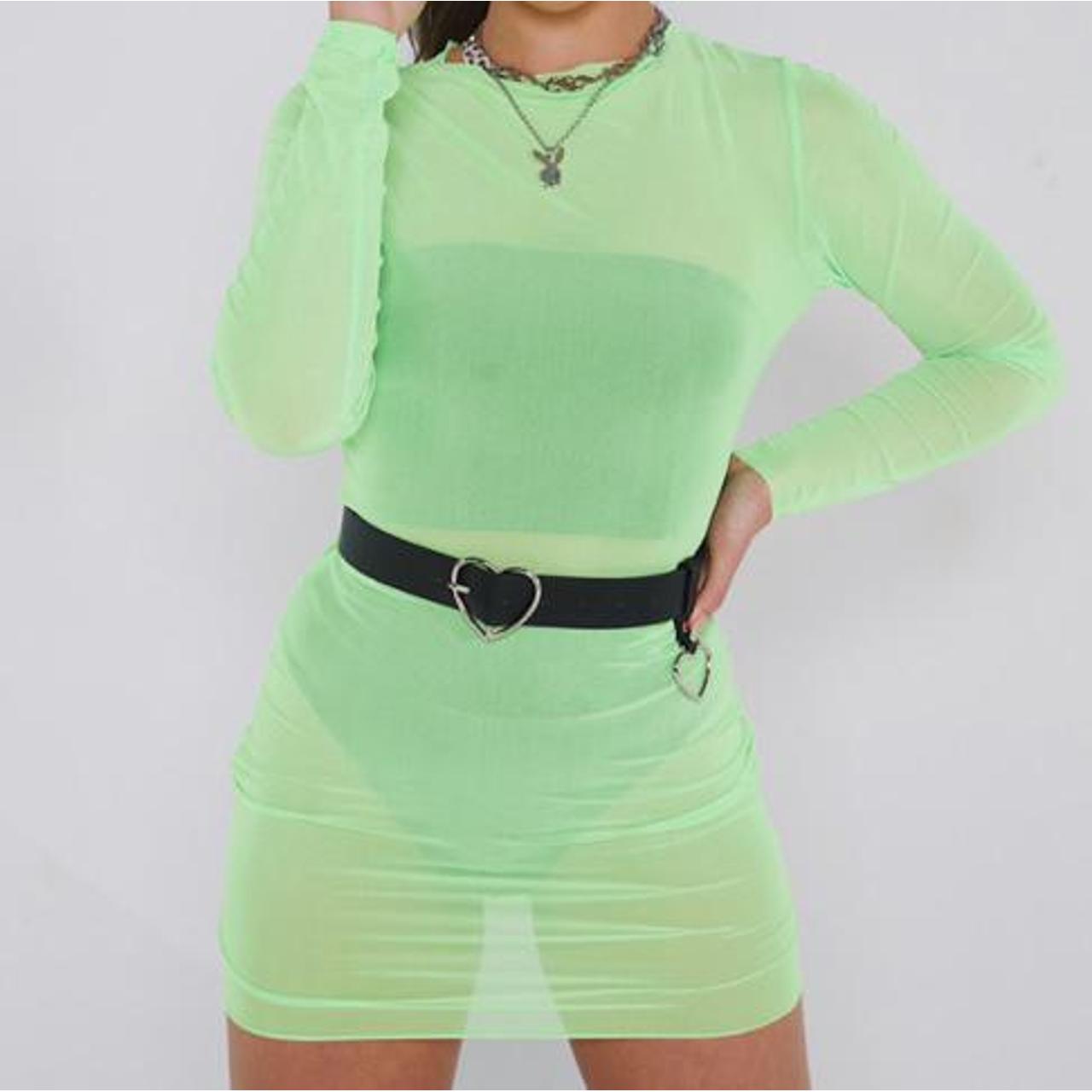neon green mesh dress never worn perfect for... - Depop
