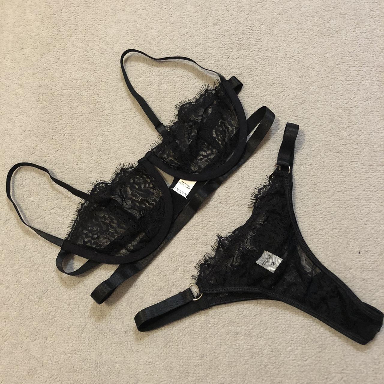 Black underwear set. Includes double strapped... - Depop