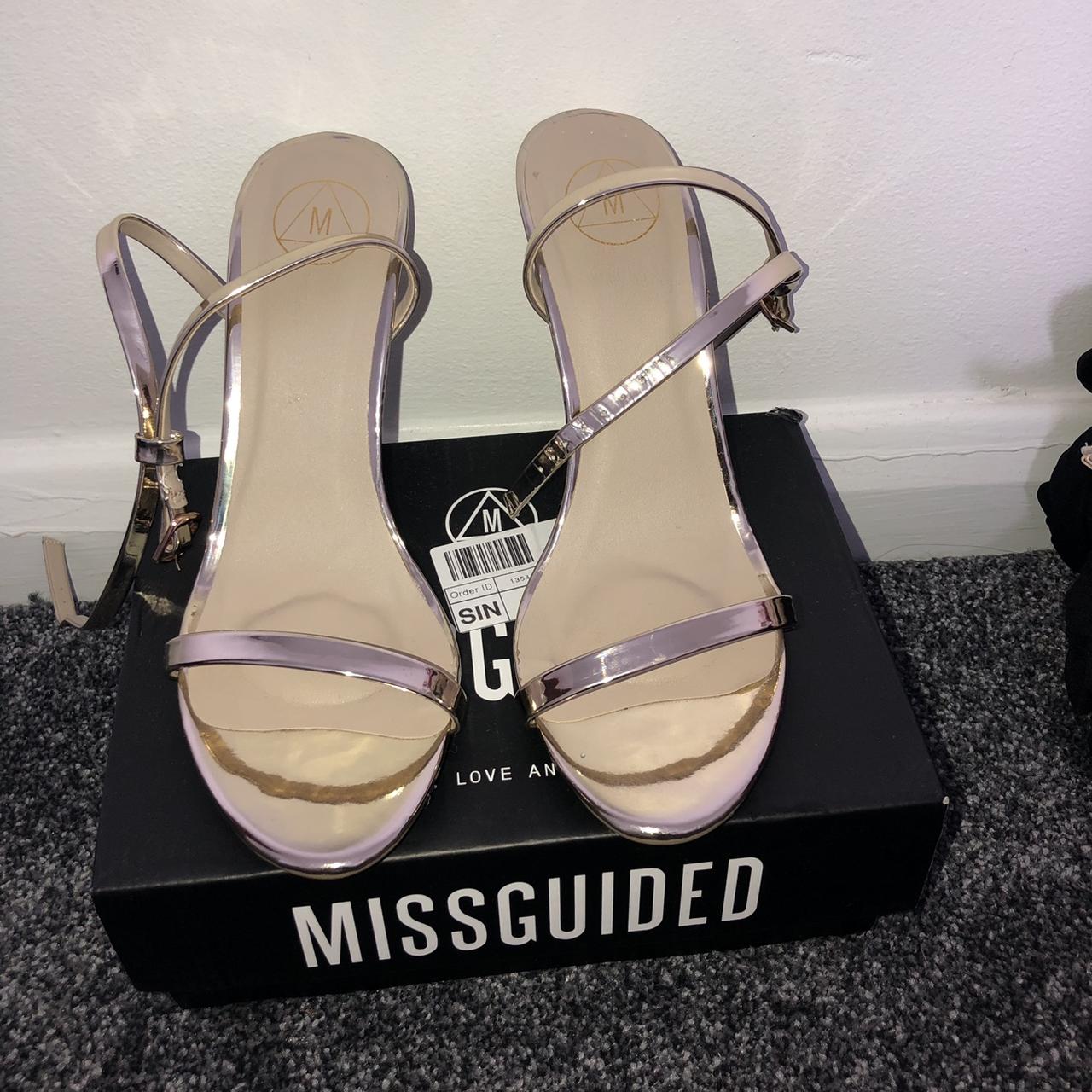 Missguided Gold Strappy Barely There Heels (Size... - Depop