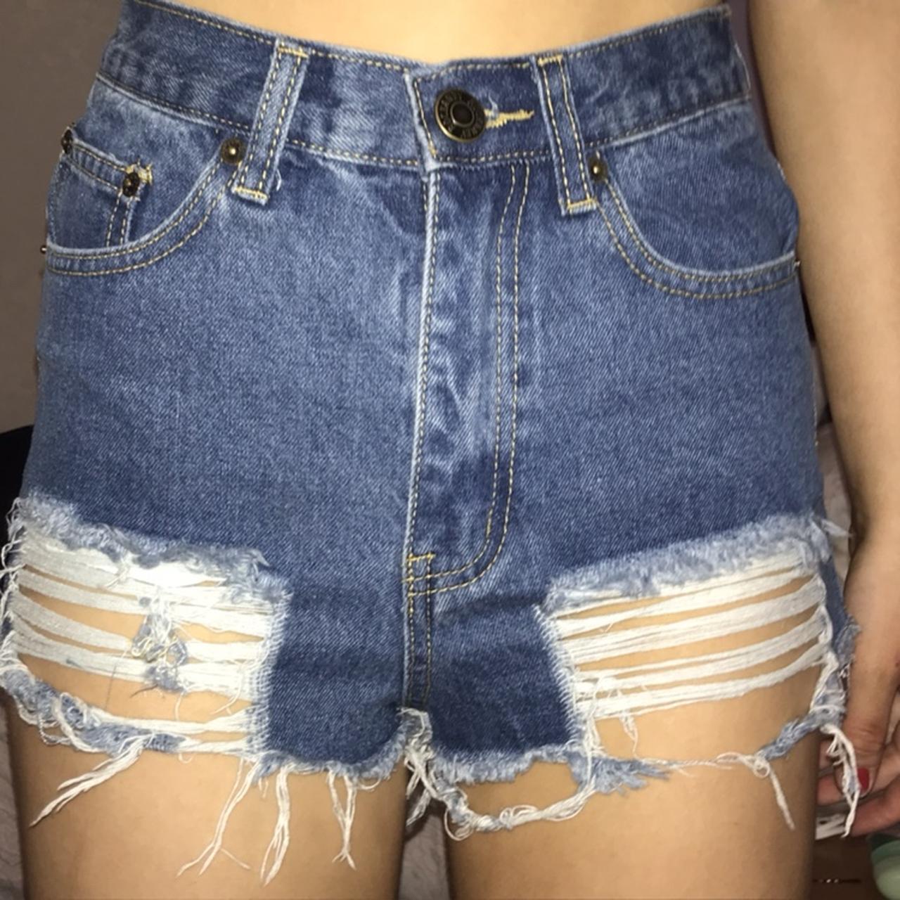 Blue ripped Denim shorts Perfect condition Size... - Depop