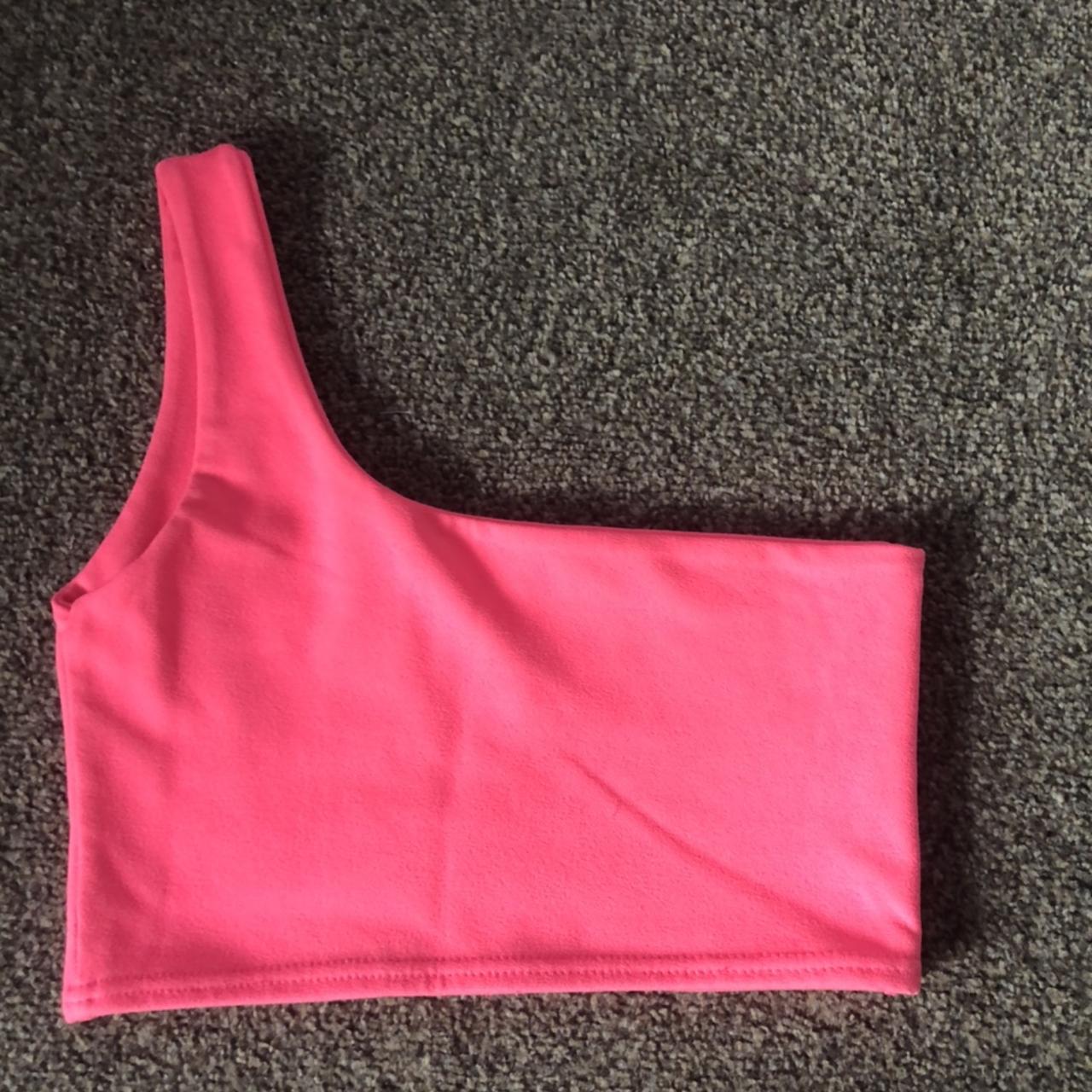 Neon pink one shoulder crop top Perfect... - Depop