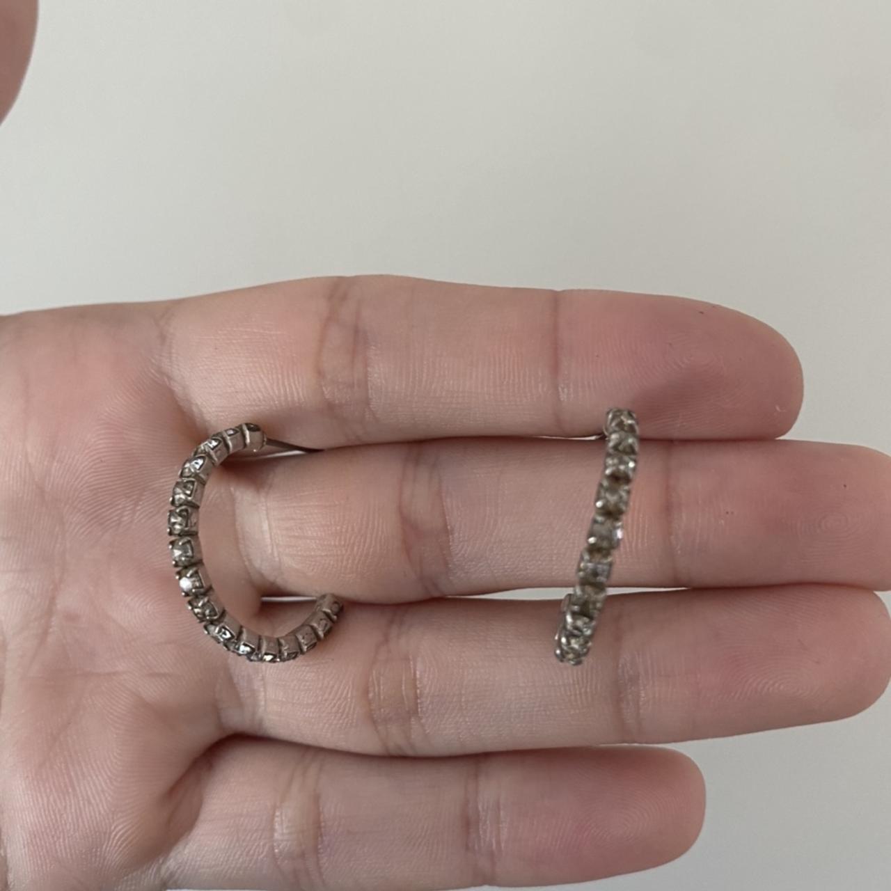 SILVER MINI HOOPS mini bejeweled/ bedazzled hoop... - Depop