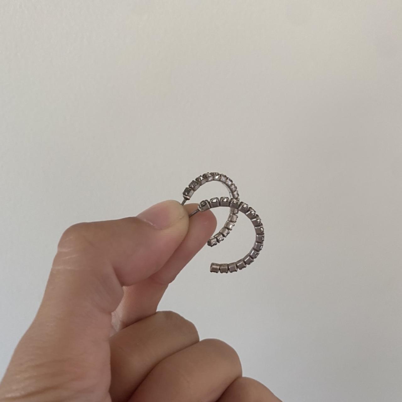 SILVER MINI HOOPS mini bejeweled/ bedazzled hoop... - Depop