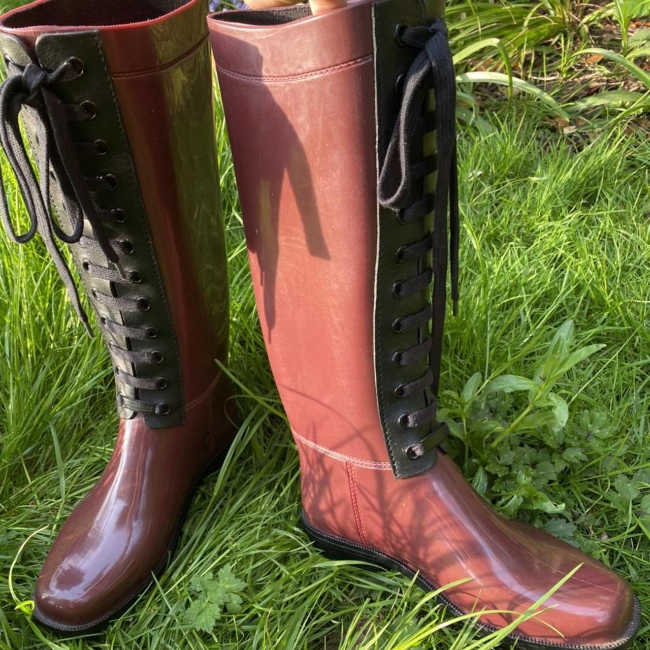Burberry welly boots U.K. size 6 Burgundy... - Depop