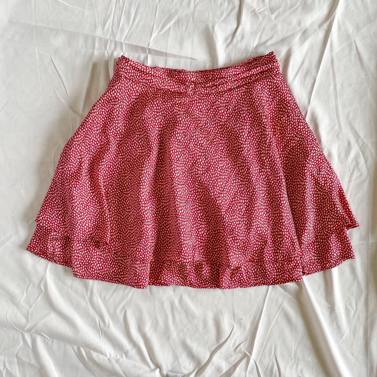 Pink and white flowy skirt Short reddish circle... - Depop