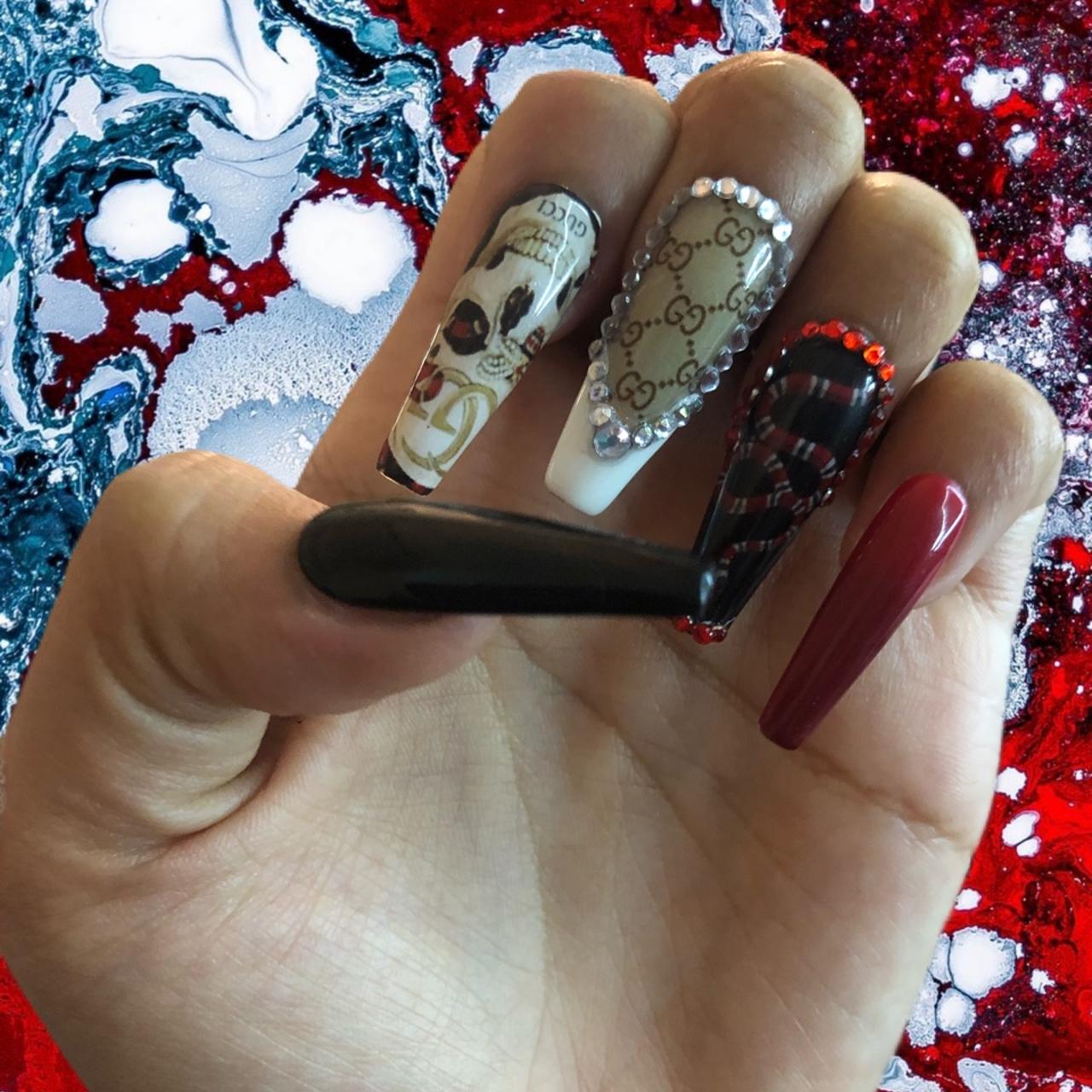 GUCCI GANG handmade gel press on nail set ️💀 red... - Depop