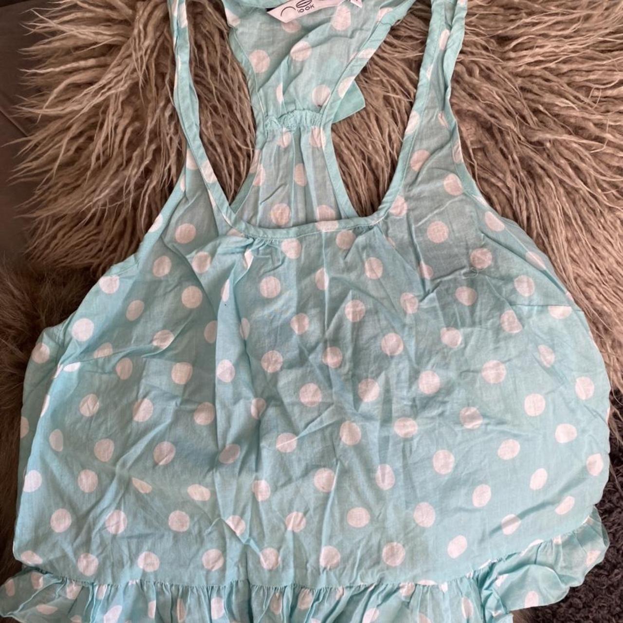 new look mint and white spot cropped top size 10.... - Depop