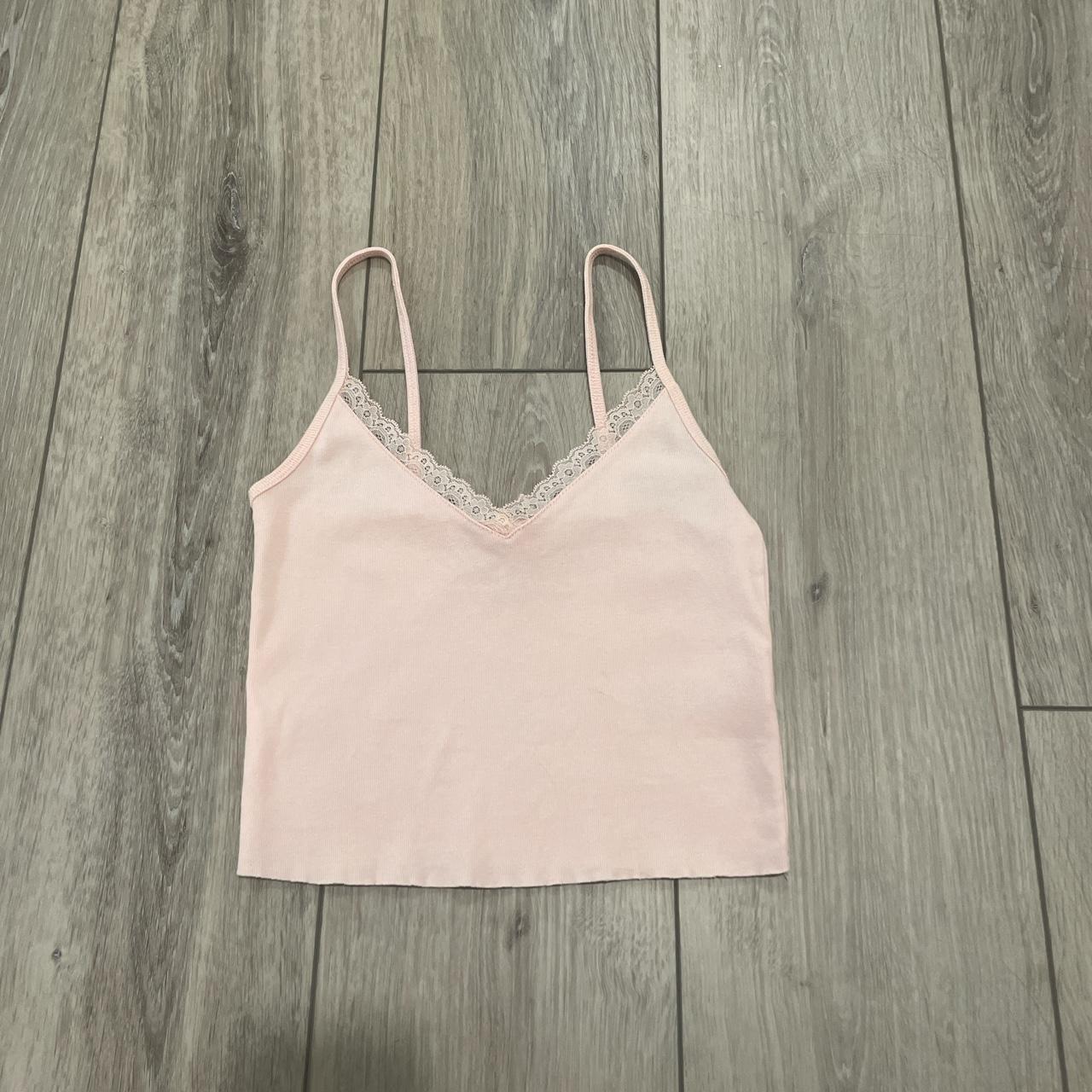 Topshop baby pink top with lace trim! Nice comfy... - Depop