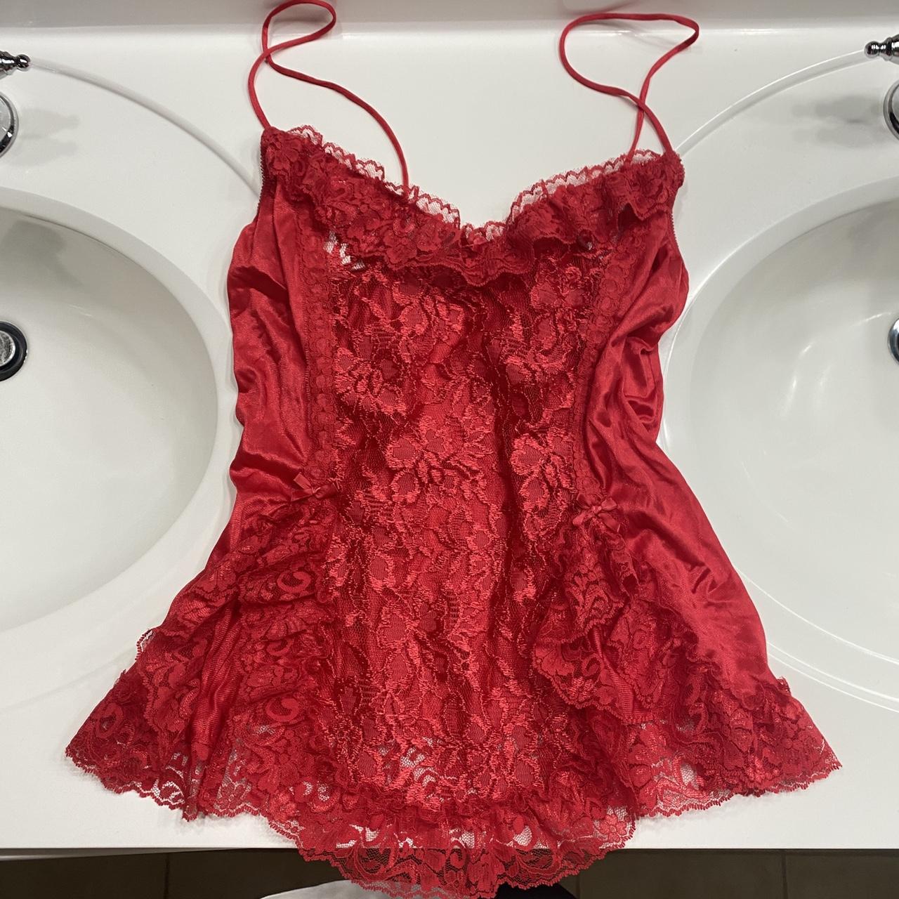 Red Lace Tank Top Depop