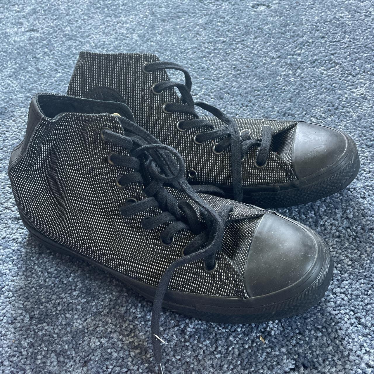 Custom Converse Boston red line reflective high top... - Depop