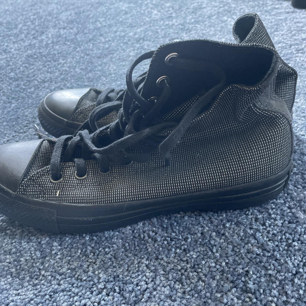 Custom Converse Boston red line reflective high top... - Depop