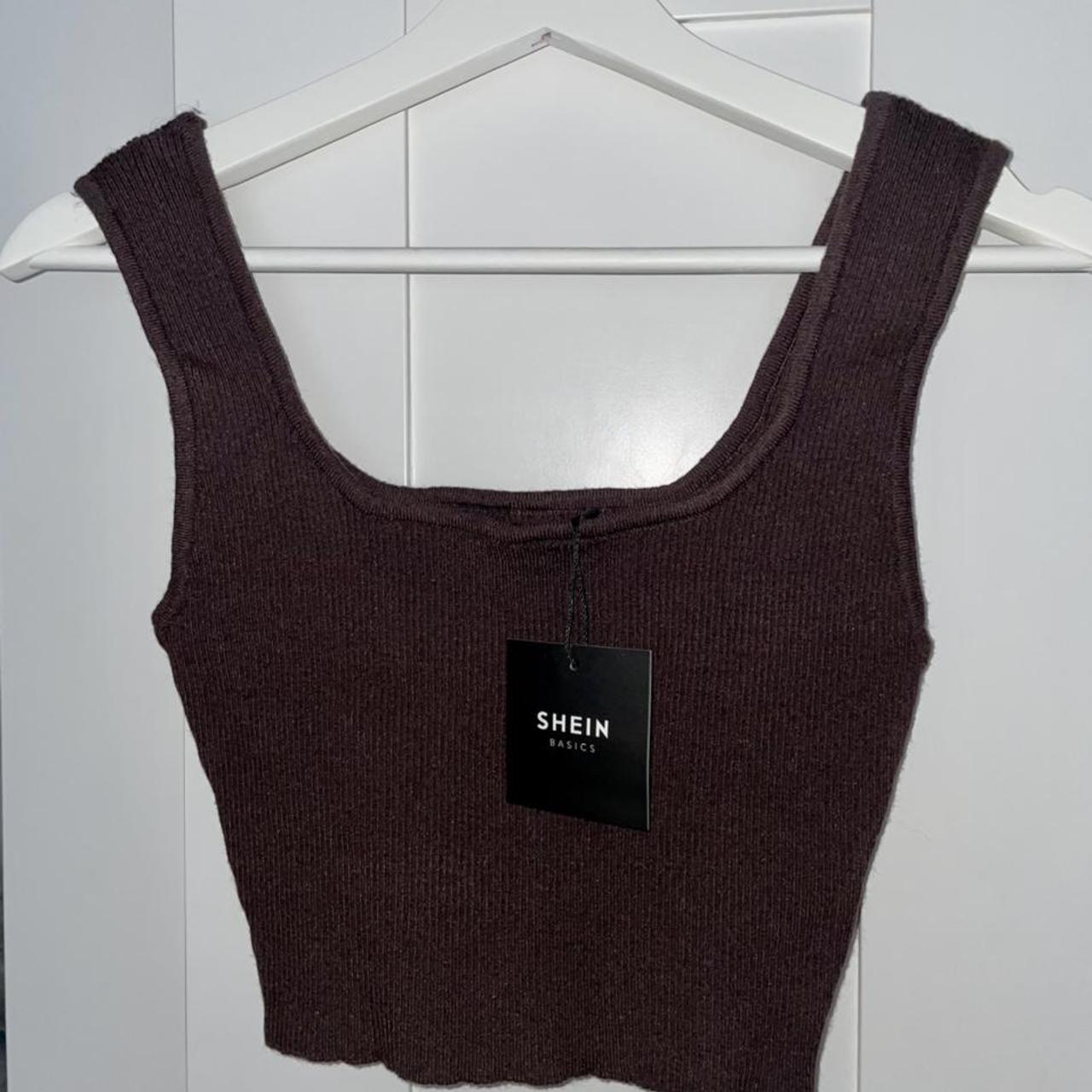SHEIN chocolate brown ribbed crop top in size... - Depop