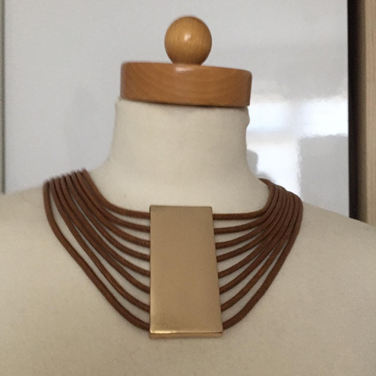 Statement gold block and tan necklace with quality... - Depop