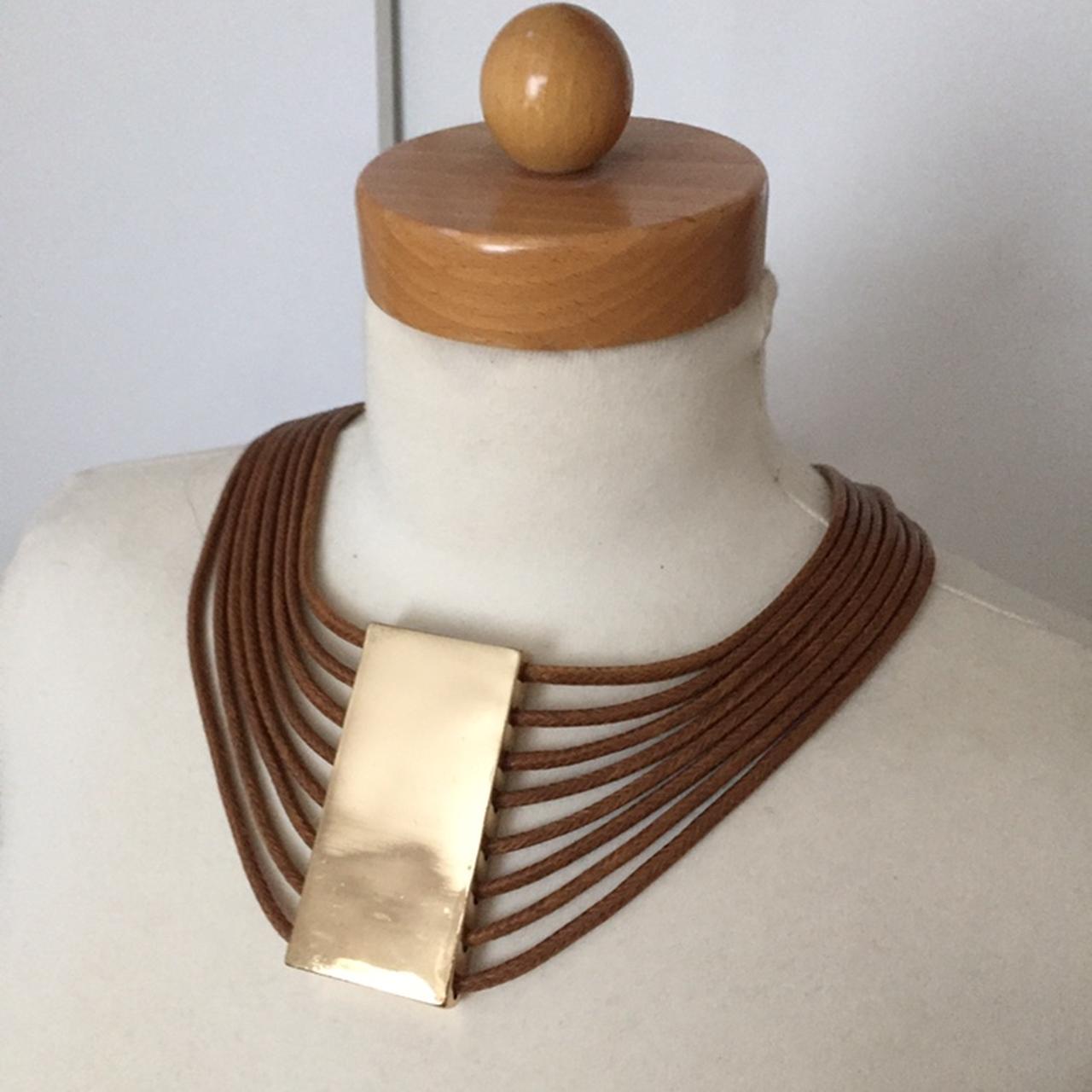 Statement gold block and tan necklace with quality... - Depop