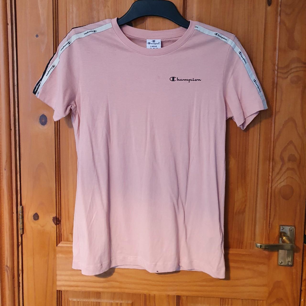 Champion Pink Double Stripe Logo Detail T shirt... - Depop