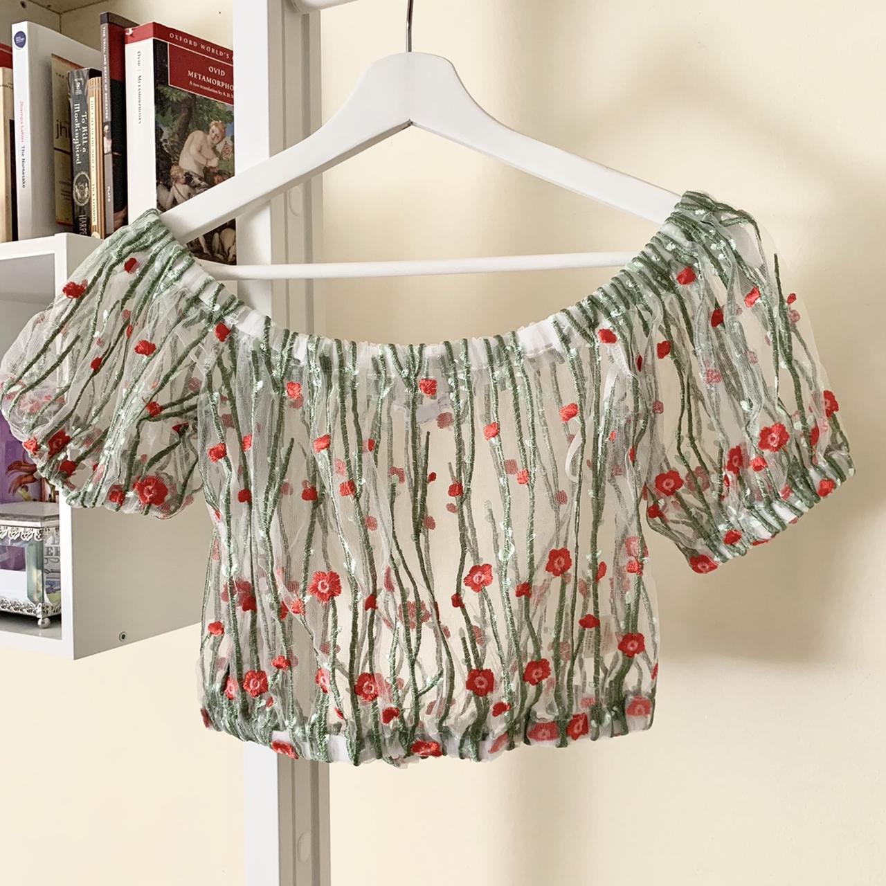 Cutest top ever 😭 flower embroidered top. Off the... - Depop