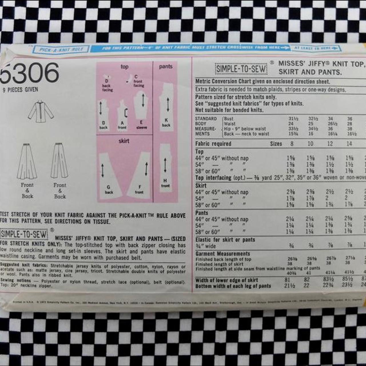 Vintage 1970's Simplicity Sewing Pattern No. 5306... - Depop