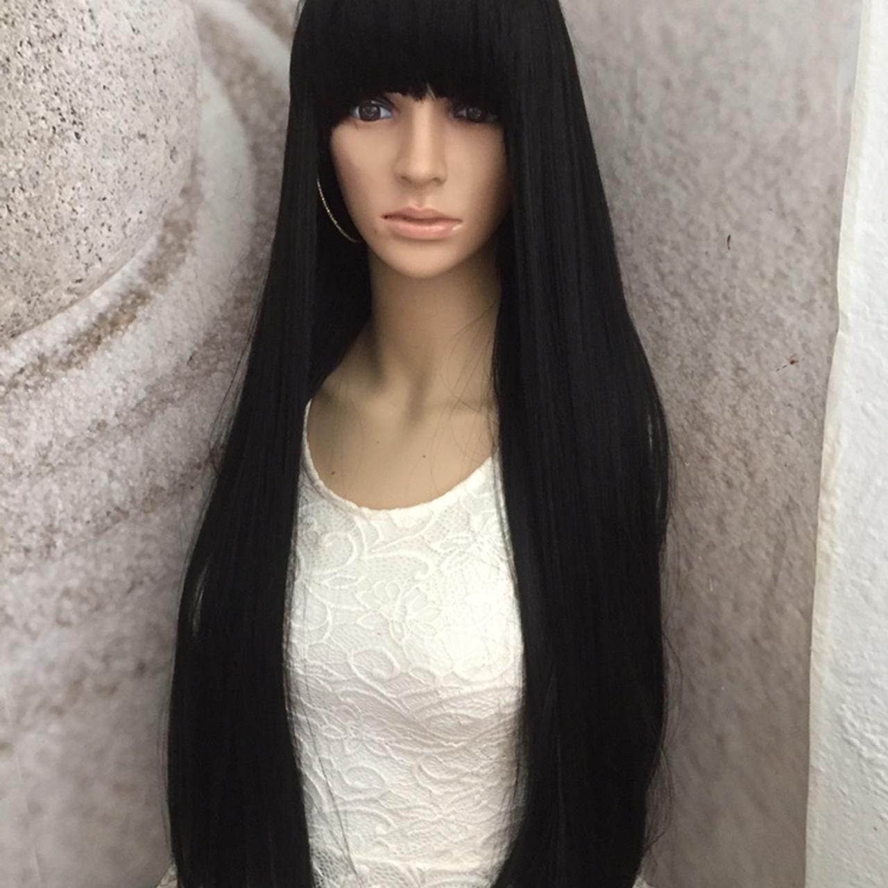 Black wig with bangs Details This wig has a... | Depop