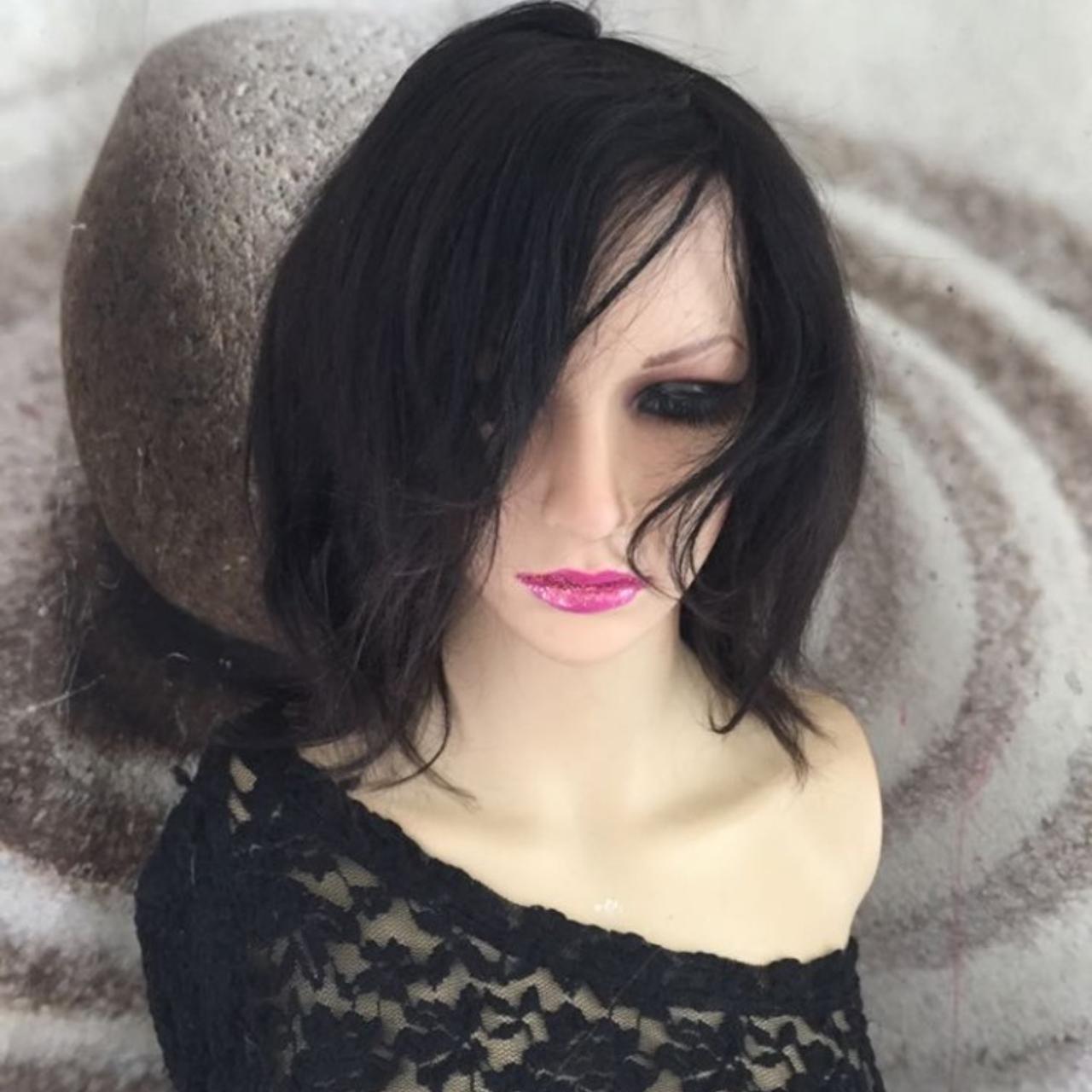 Black human hair wig full wig. Color- Black Fiber-... - Depop