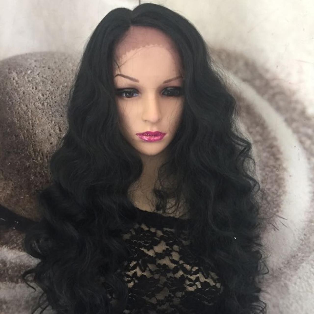 Black lace front wig 1b Style- WAVY/CURLY Fiber-... - Depop