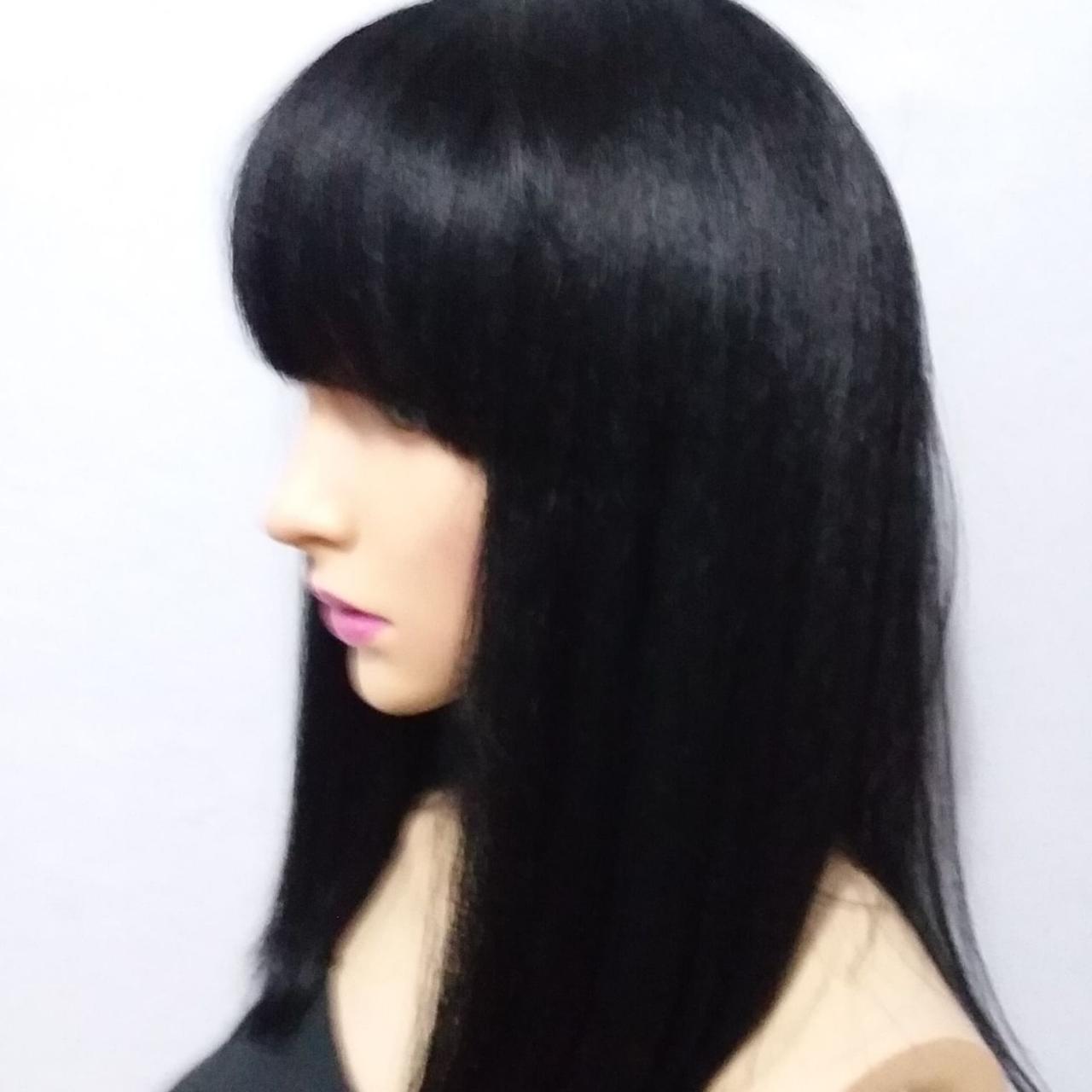 Black wig with bangs Color- 1B Style- straight bob... - Depop
