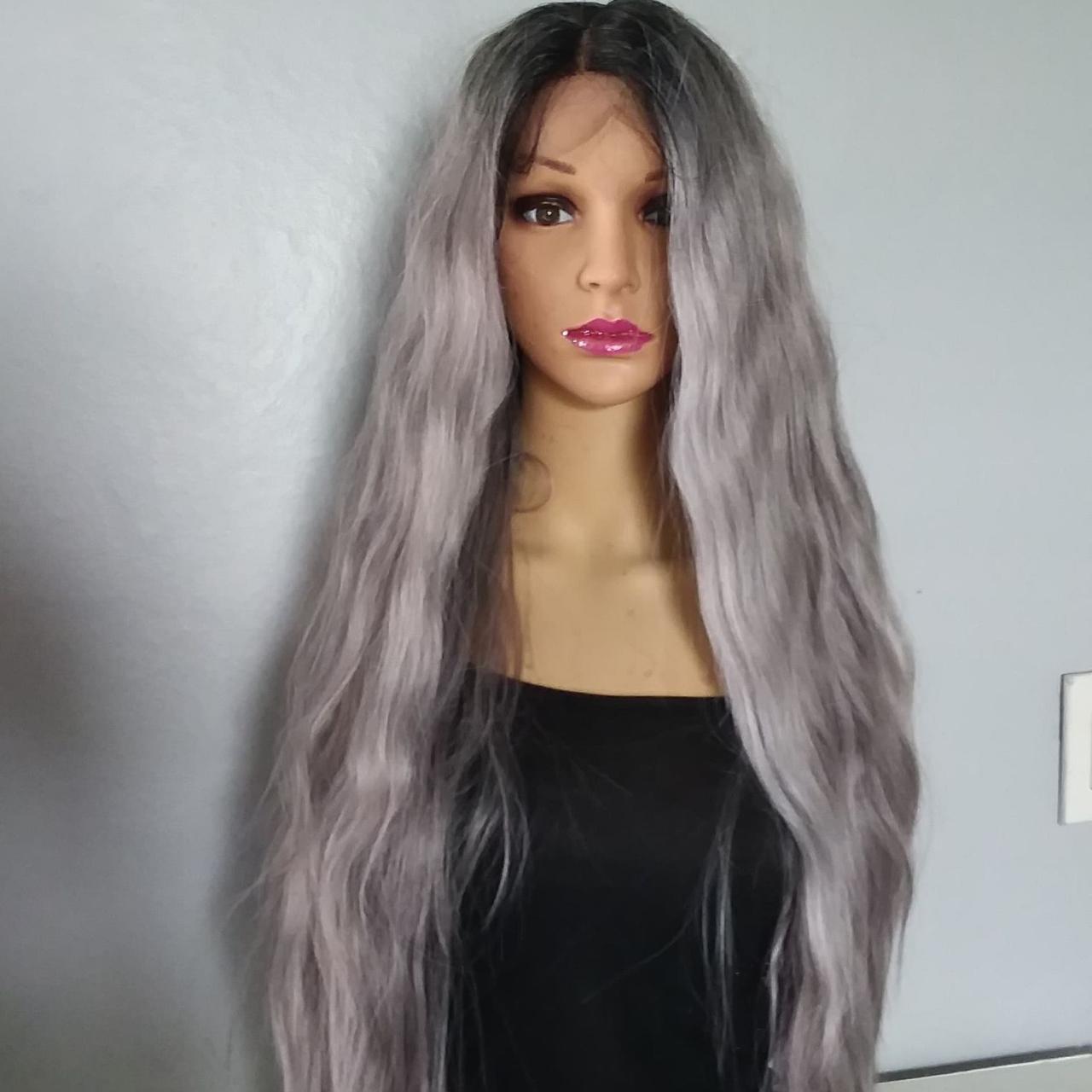 Gray wavy lace front wig Lace front with one ... - Depop