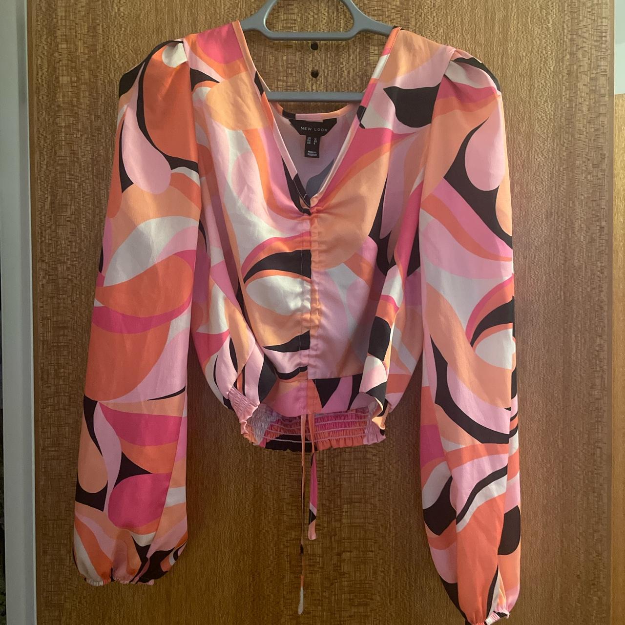 New Look Women's Pink and Orange Blouse | Depop
